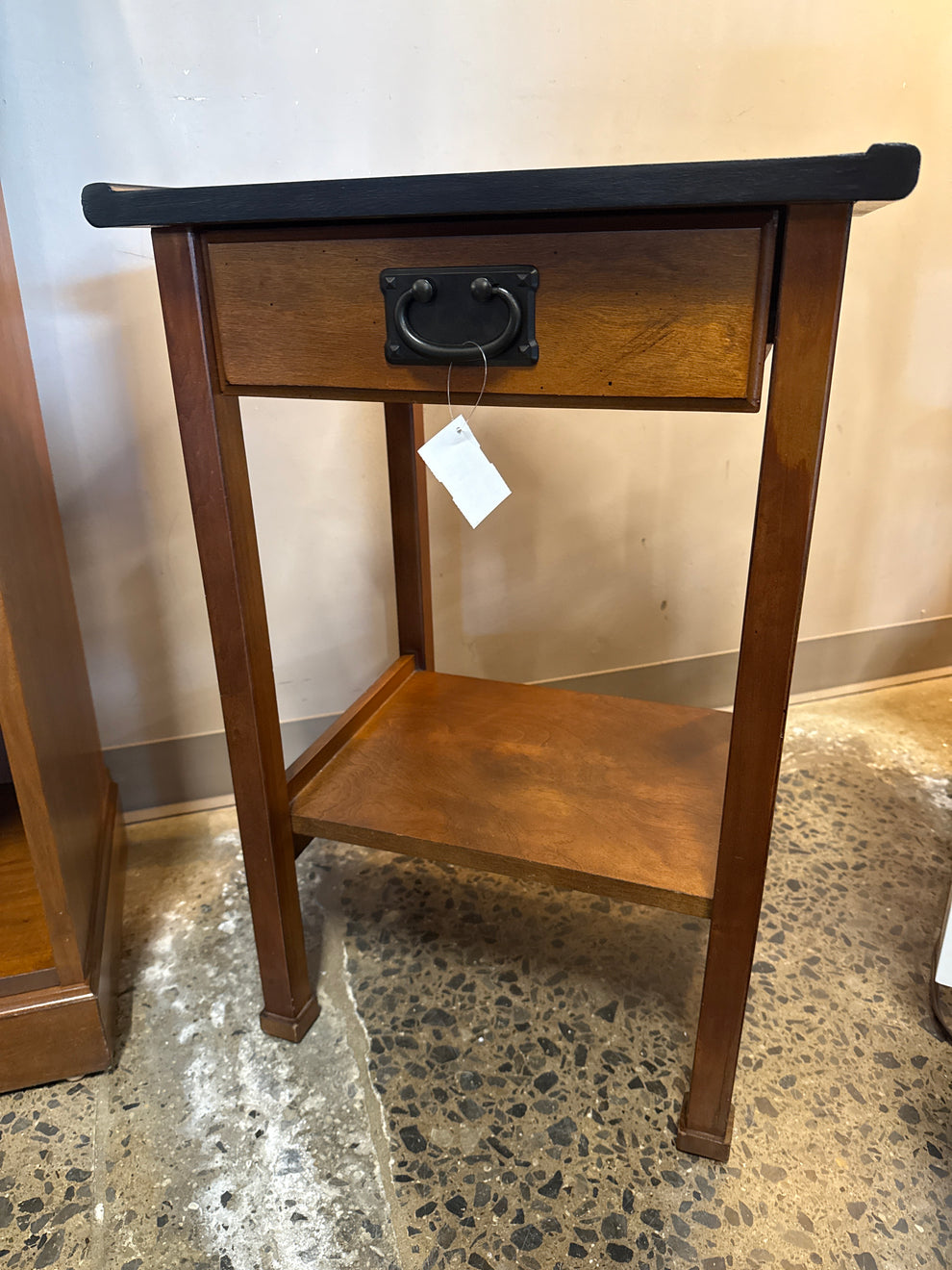 Black topped end table with drawer – The Perfect Piece